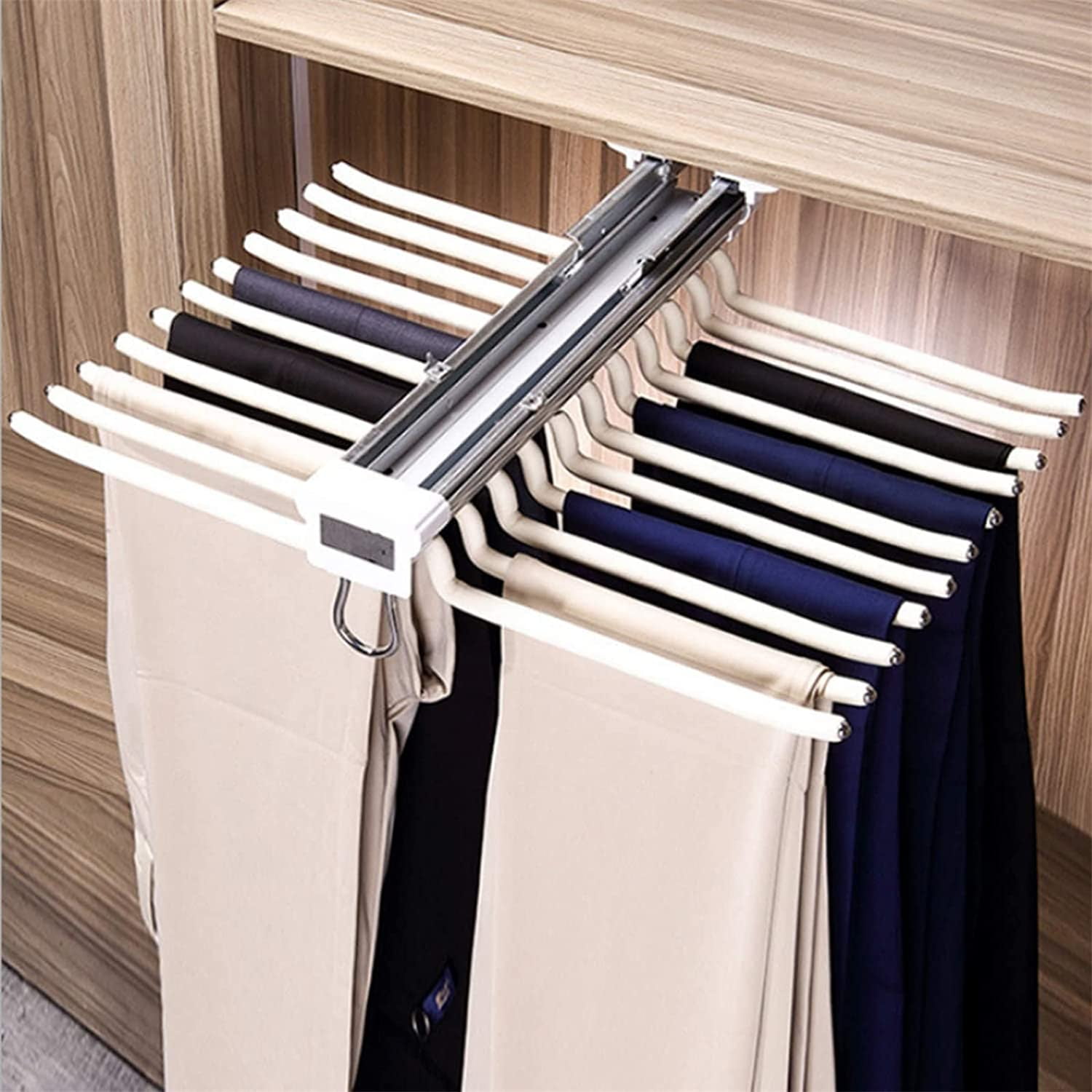 Pull Out Pants Rack Trousers Hanger Bar 22 Arms Steel Pants Rack Closet ...