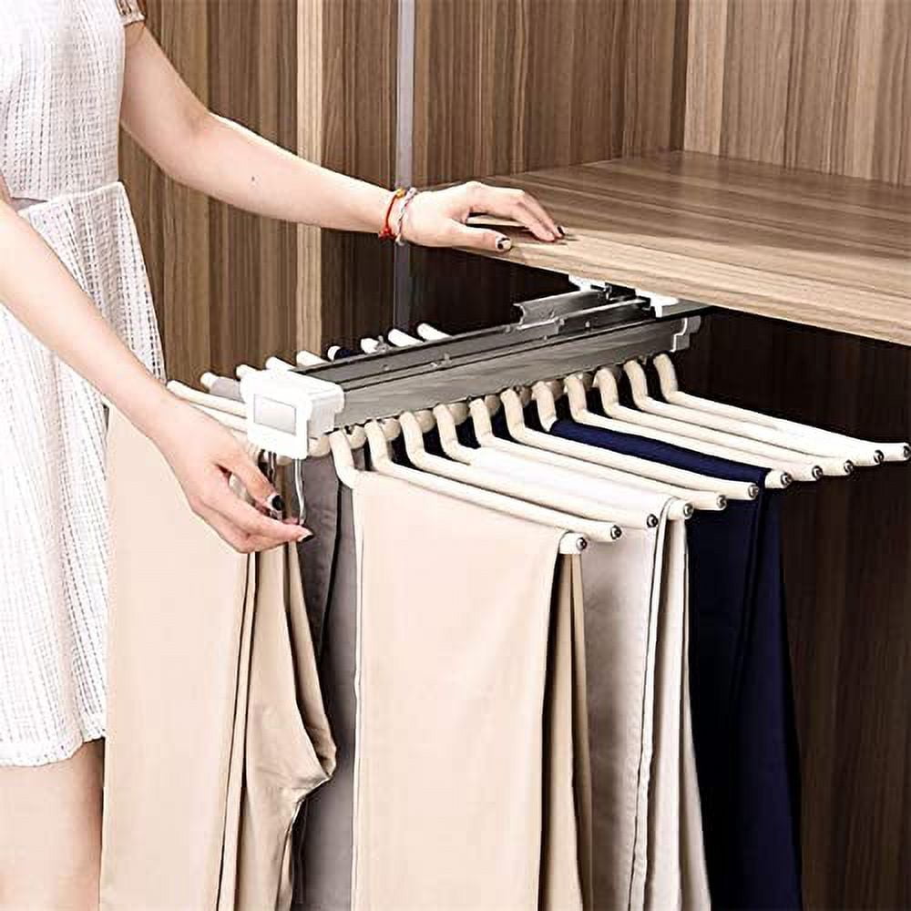 Pull Out Pants Rack Trousers Hanger Bar 22 Arms Steel Pants Rack Closet ...