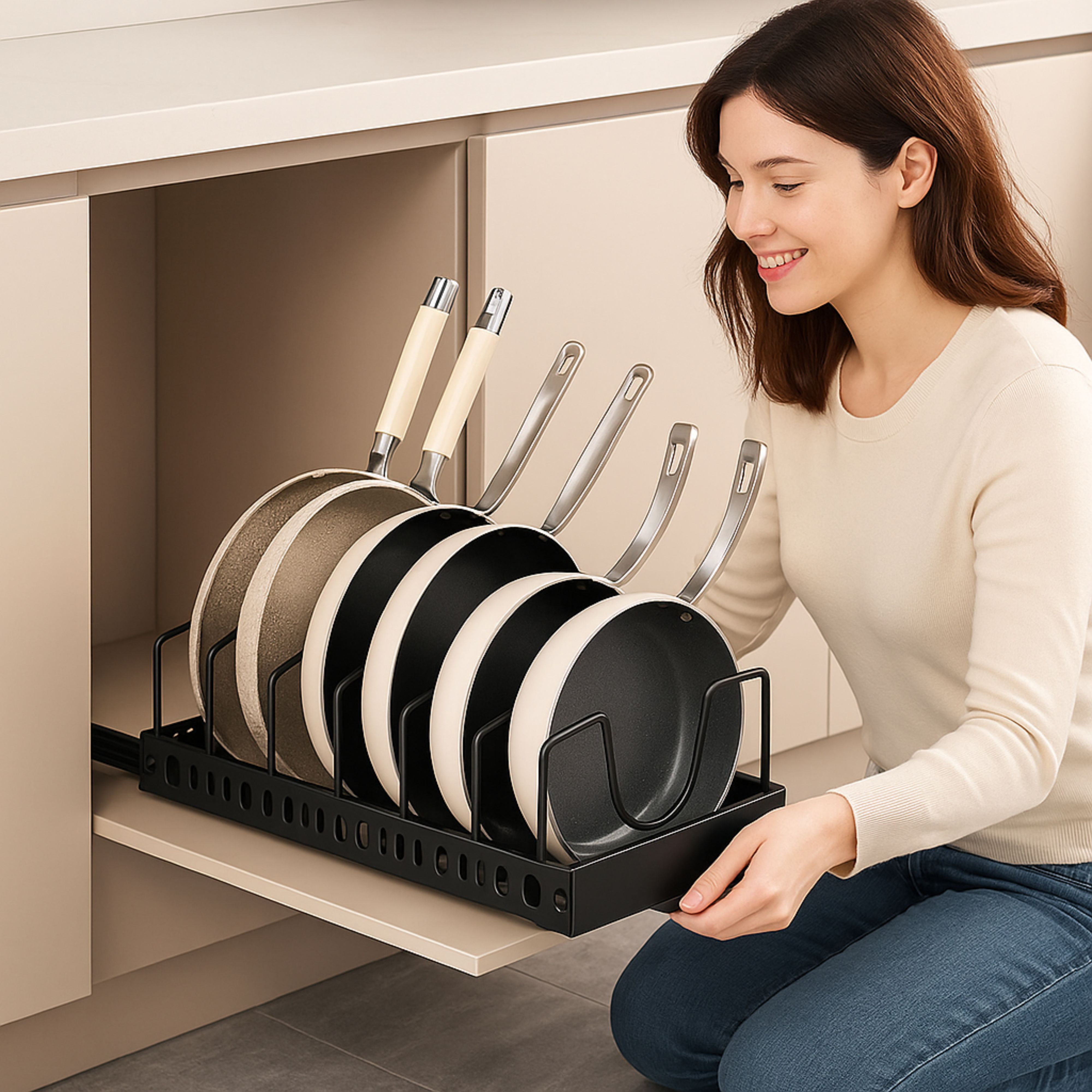Pull Out Pot and Pan Organizer Rack – Slide Out Cabinet Organizer with ...