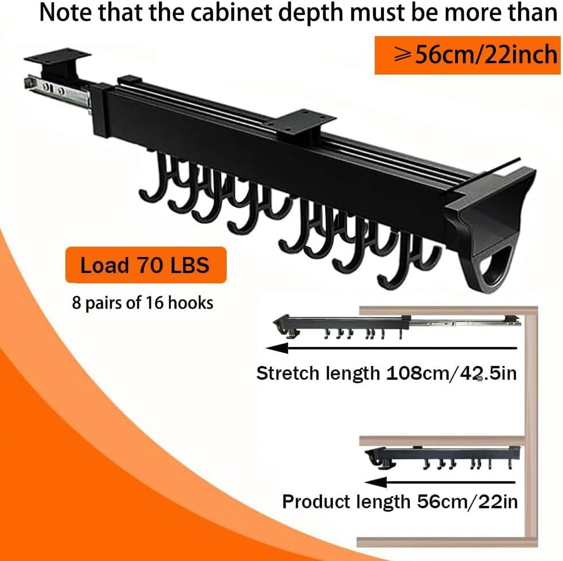 Pull Out Pot Rack, 22" Pull Out Pots and Pans Organizer with 16 Hook ...