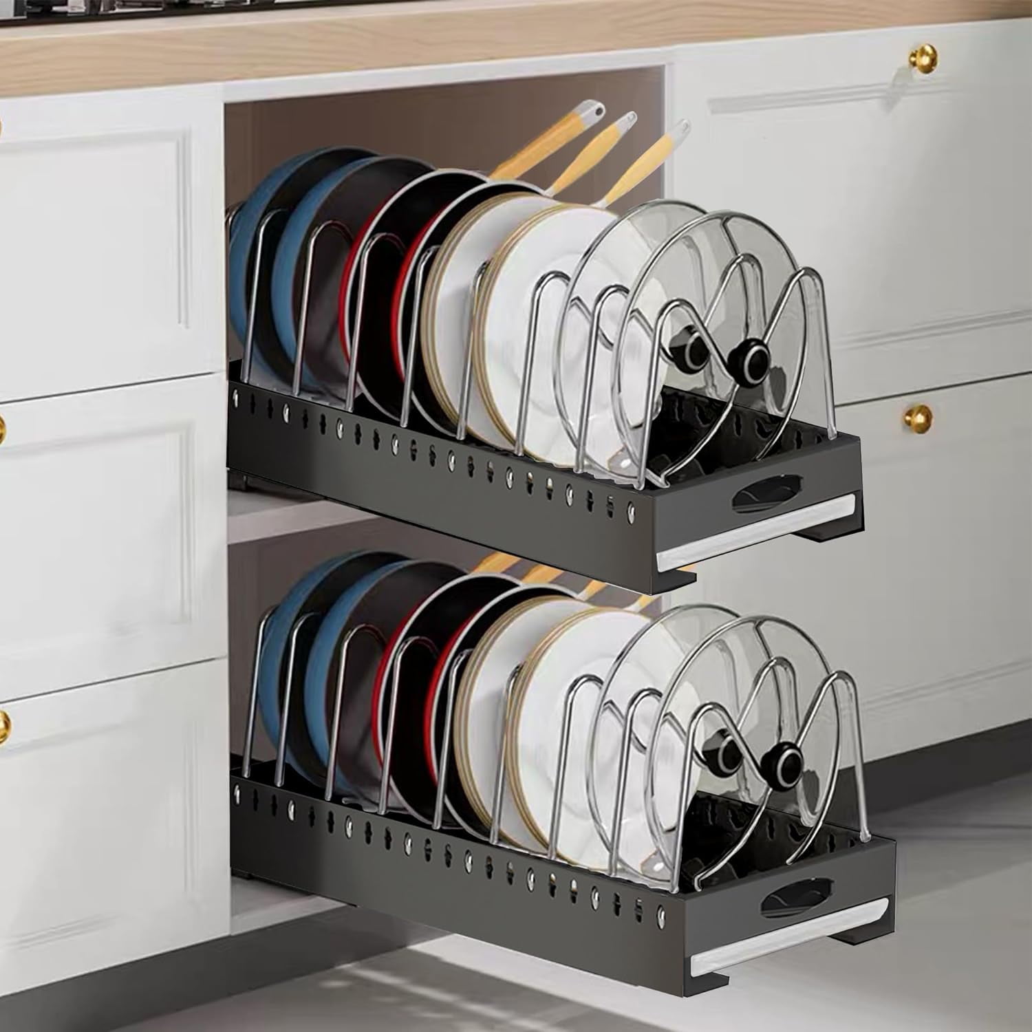 Pull Out Pots and Pans Organizer Under Cabinet, 2 Pack Pots and Pans ...