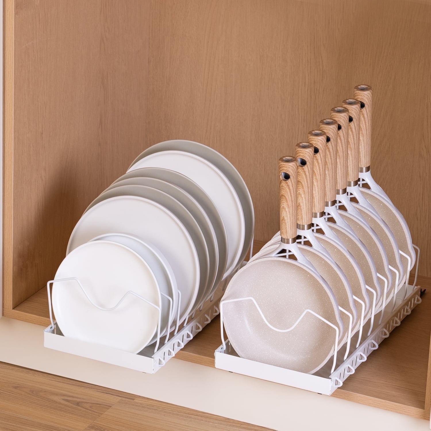 Pull Out Pots and Pans Organizer Under Cabinet-2 Pack, Sliding Lid ...