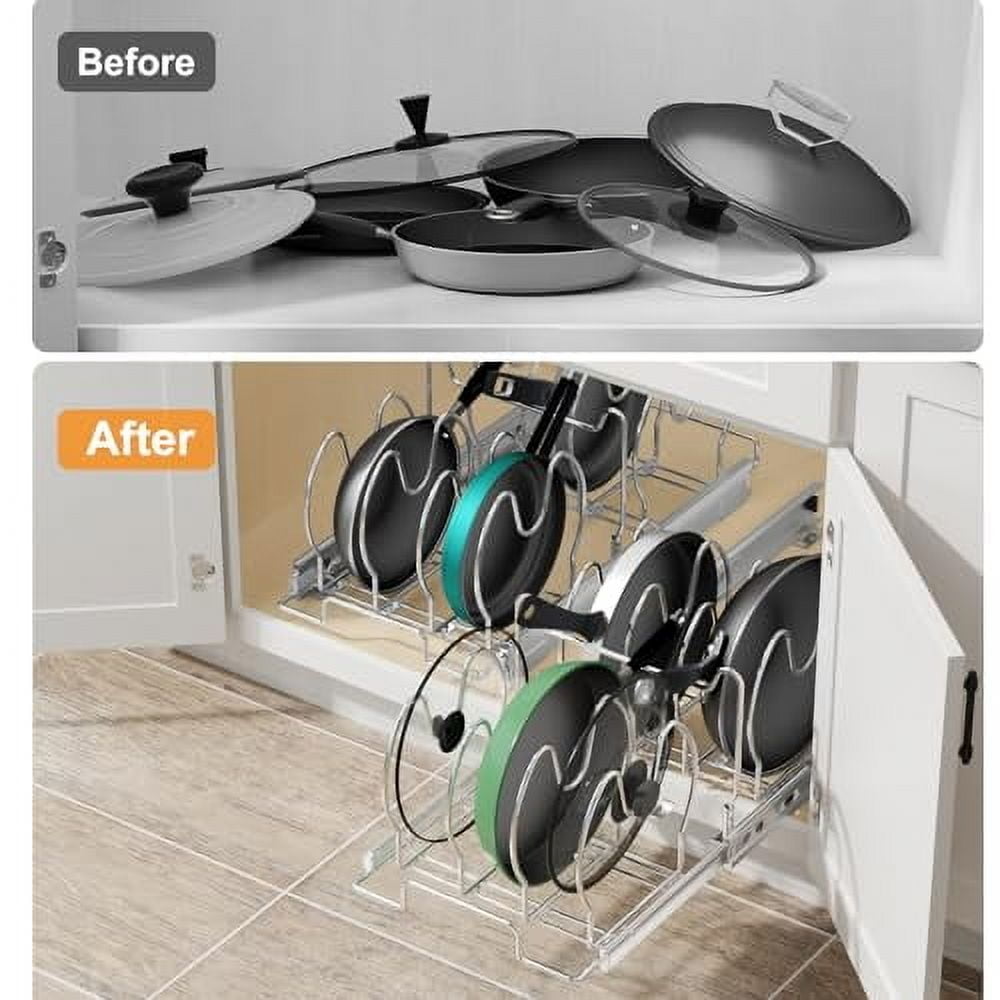 Pull Out Pots and Pans Organizer for Cabinet, Adjustable Slide Out Pan ...