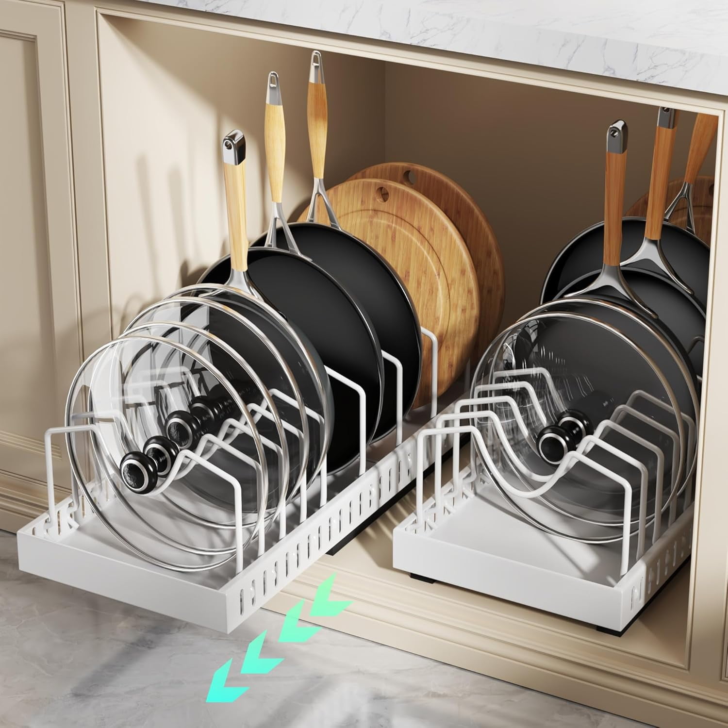 Pull Out Pots and Pans Organizer Under Cabinet, Expandable Sliding Lid ...