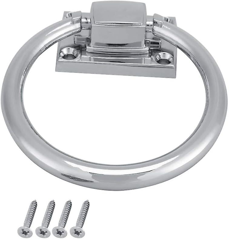 Pull Ring Door Handle Stainless Steel Shiny Silver Metal Pull Ring Round Chrome Embedded Wooden ...