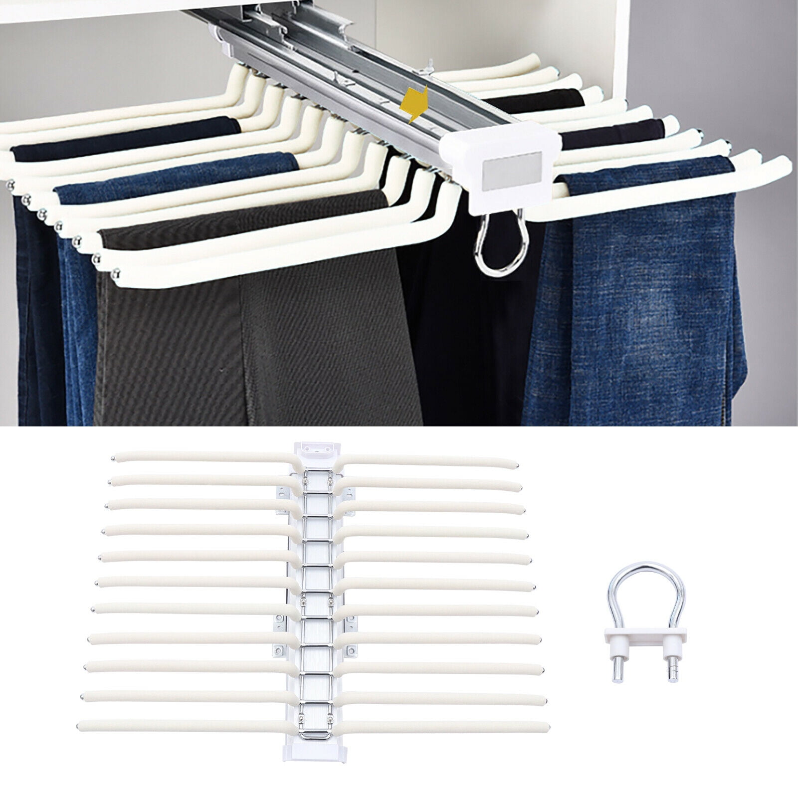 Pull Out Sliding Trousers Pants Hanger Belt Tie Rack Closet Organizer ...