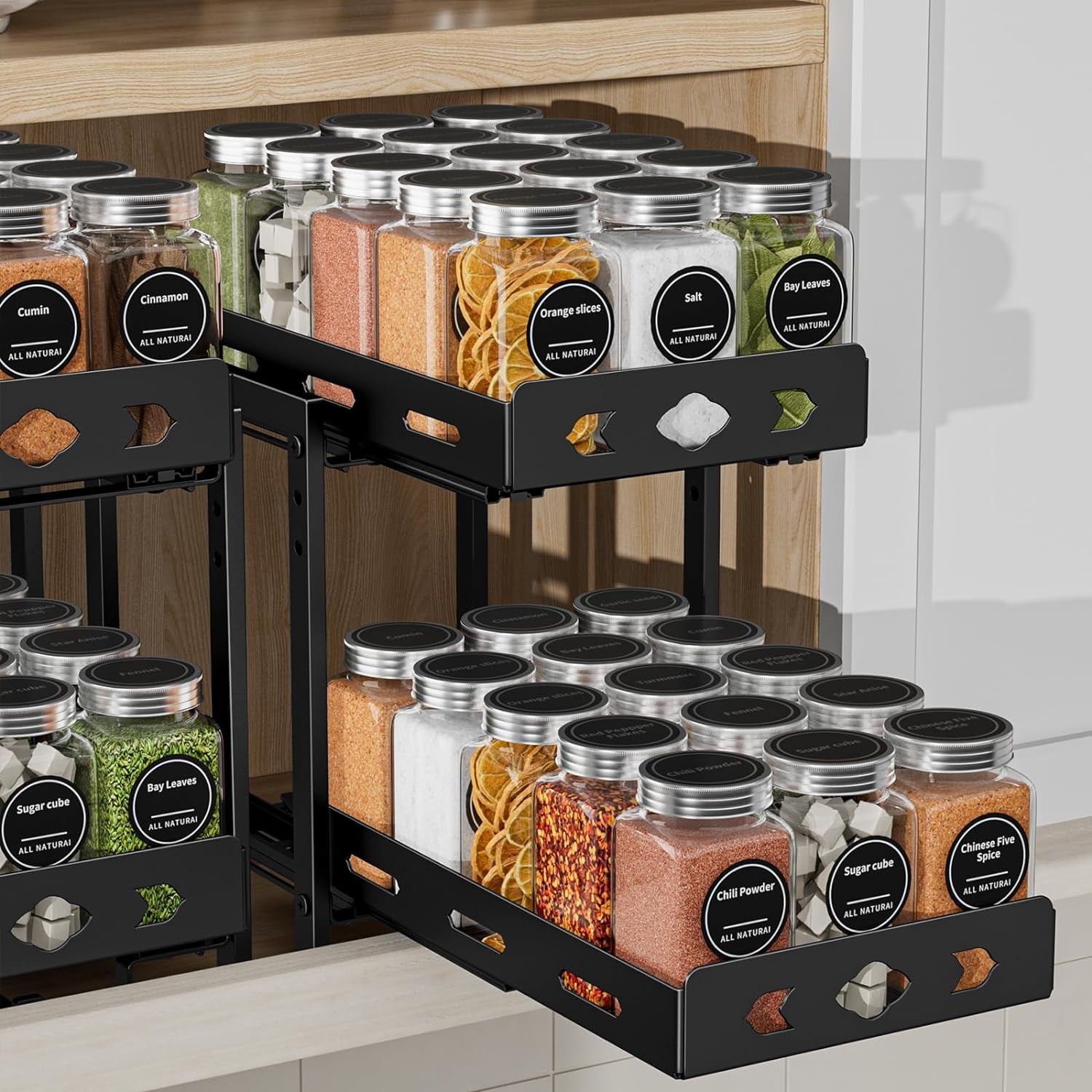 Pull Out Spice Rack Organizer for Cabinet, 2-Tier Cabinet Spice Rack ...