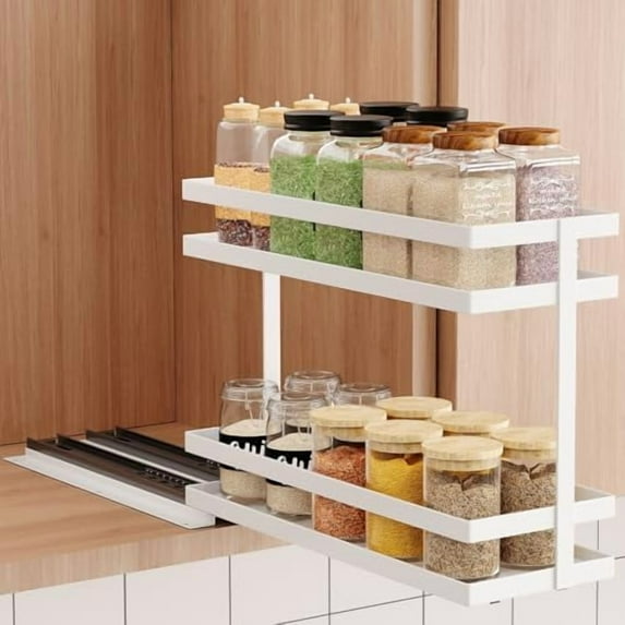 Pull Out Spice Rack Organizer for Cabinet, 2 Tier Metal Slide Out ...