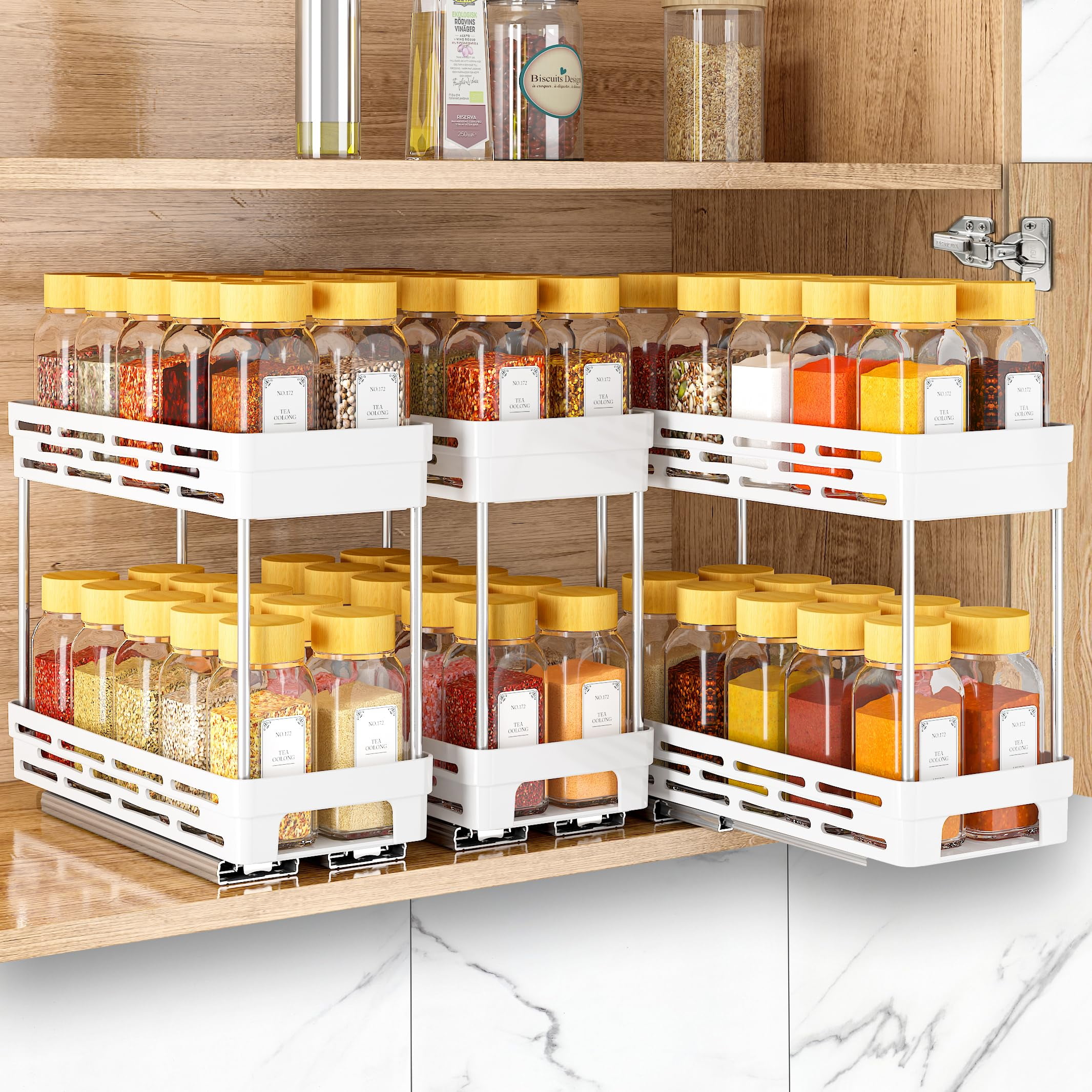Pull Out Spice Rack Organizer for Cabinet, 3 Out Spice Racks Organizer ...