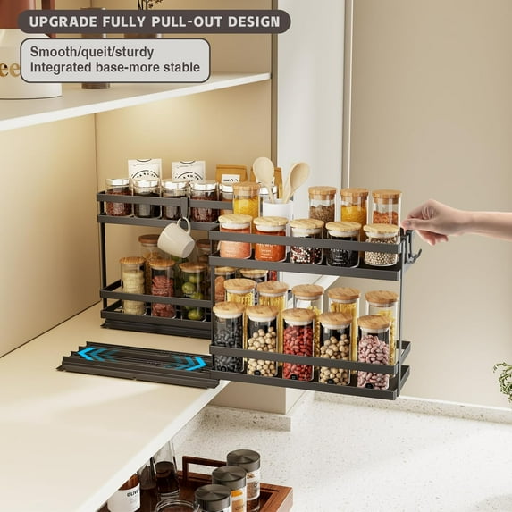Pull Out Spice Rack Organizer for Cabinet, 4 Pack Metal Seasoning ...