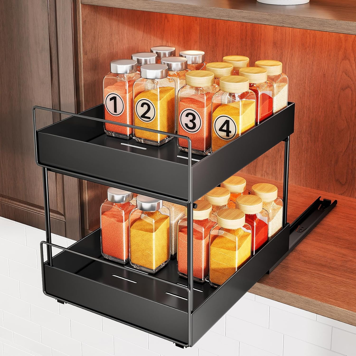 Pull Out Spice Rack Organizer for Cabinet - Vertical Spice Organization ...