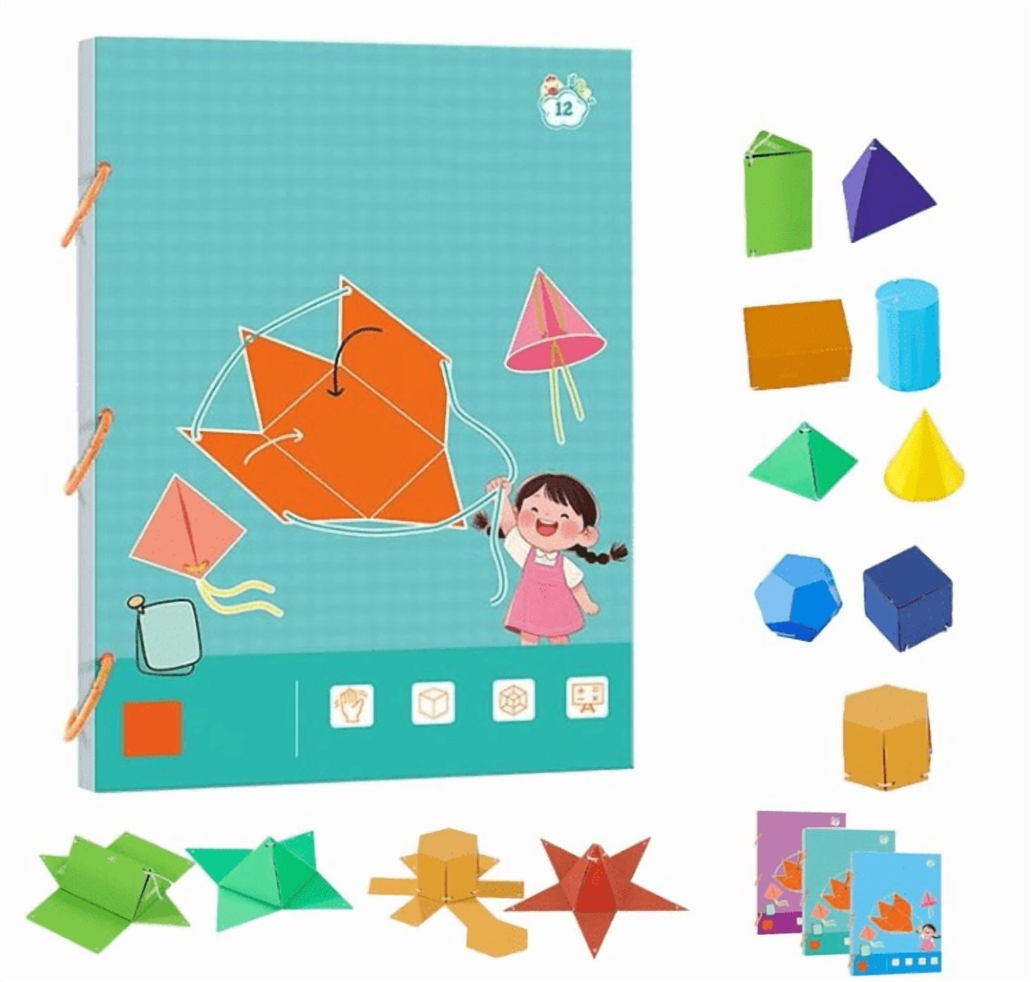 Pull String 3D Geometry, Beginner Geometry Study Tool for Volume and Surface Area Formulas, with ...