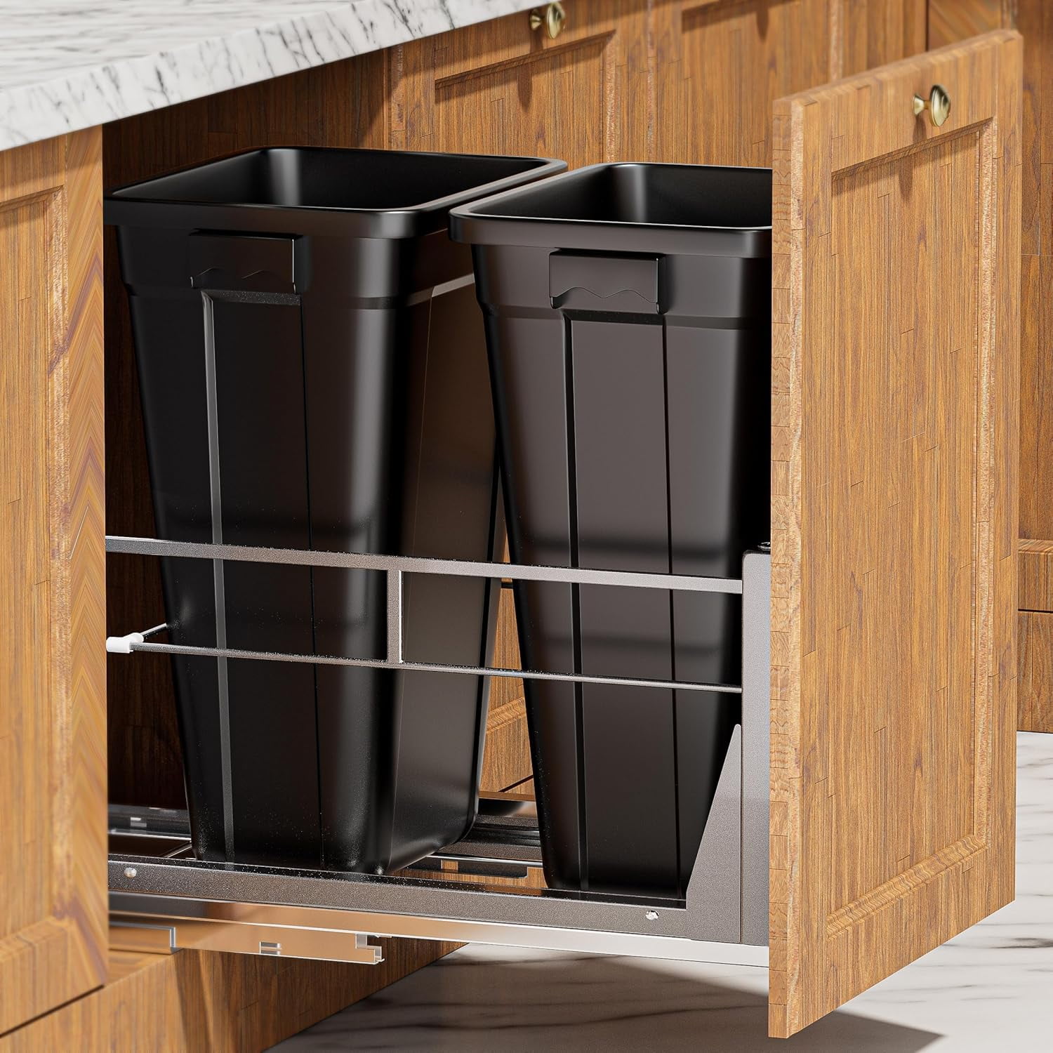 Pull Out Trash Can Under Cabinet with 2*10Gal Garbage Can, Cabinet ...