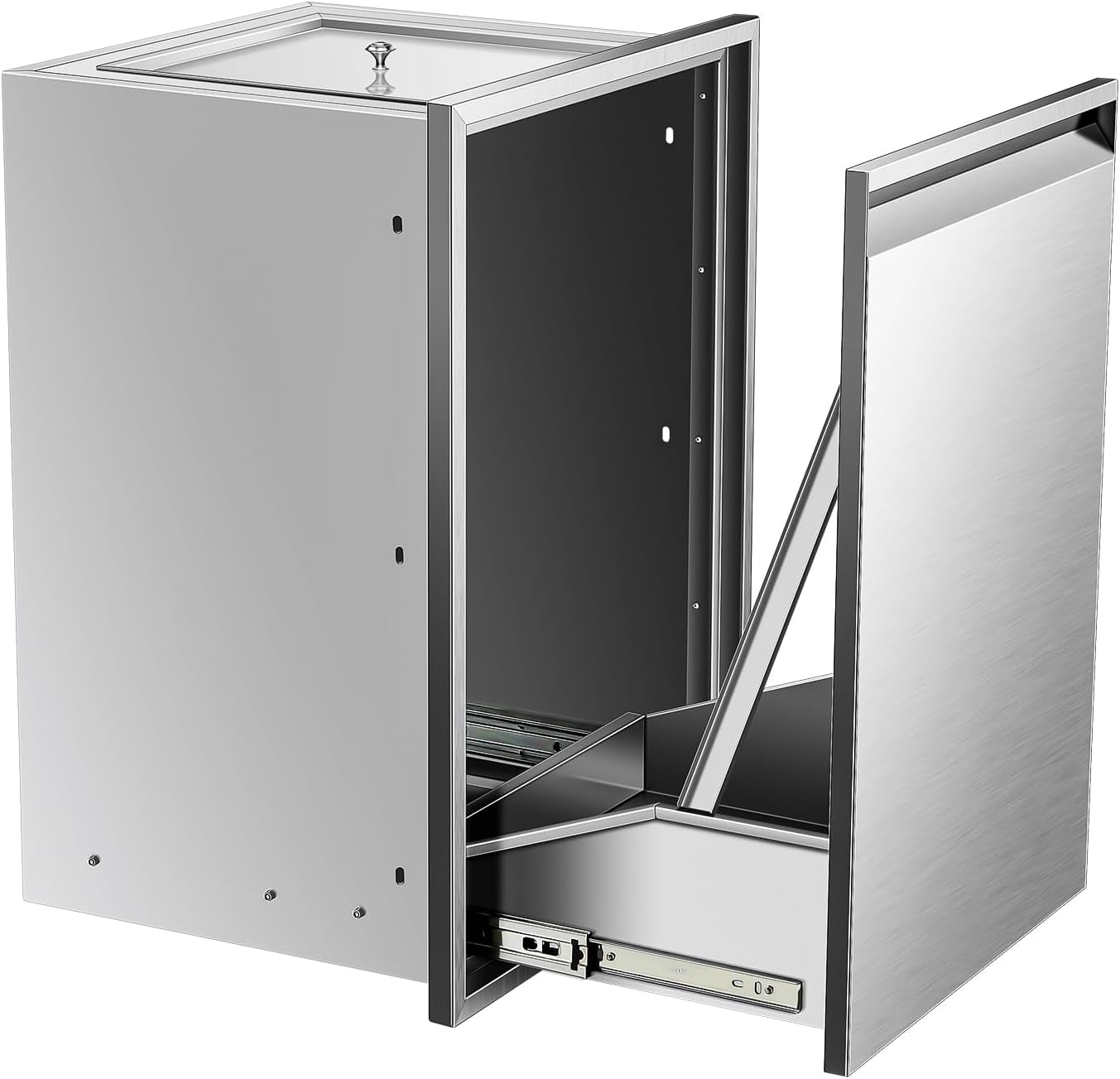Pull Out Trash Drawer 19"W x 27"H x 16"D Stainless Steel Sliding Rails ...