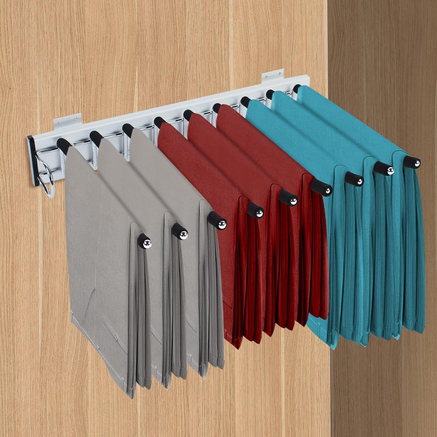 Pull Out Trousers Rack 9 Arms Retractable Closet Pants Hanger Side ...