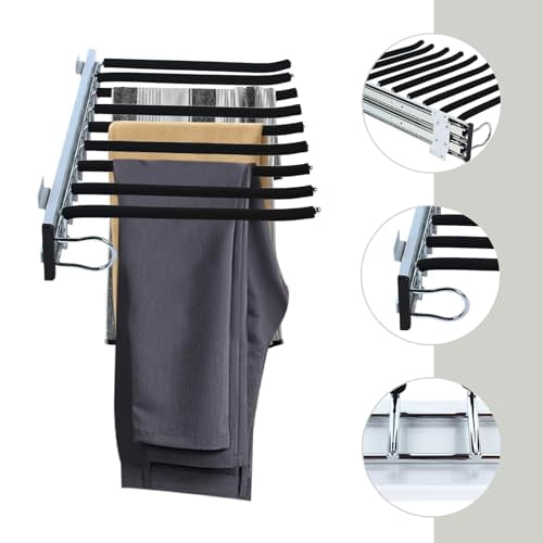 Pull Out Trousers Rack 9 Arms Retractable Closet Pants Hanger Side ...