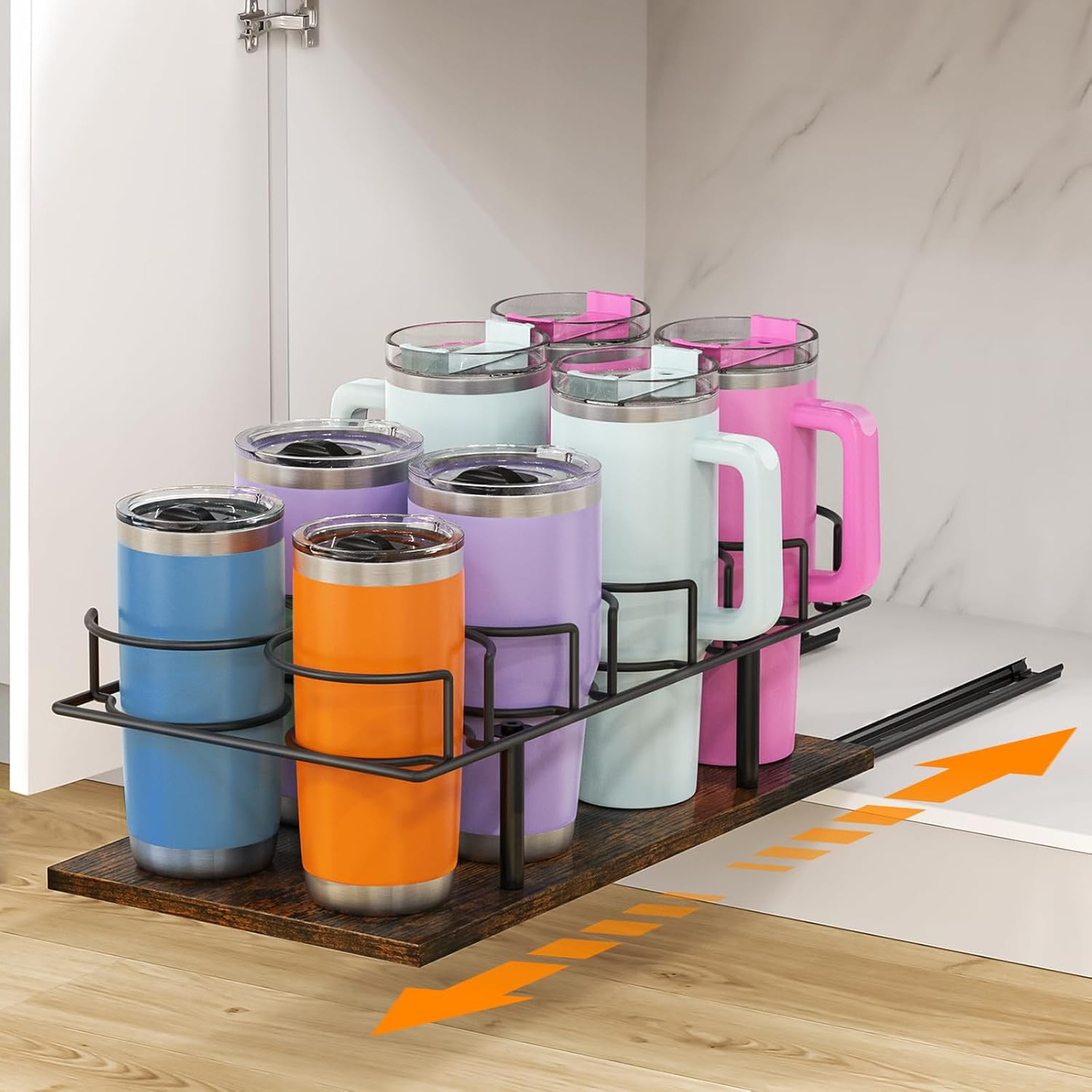 Pull Out Water Bottle Organizer for Cabinet, Slide Out Tumbler Storage ...