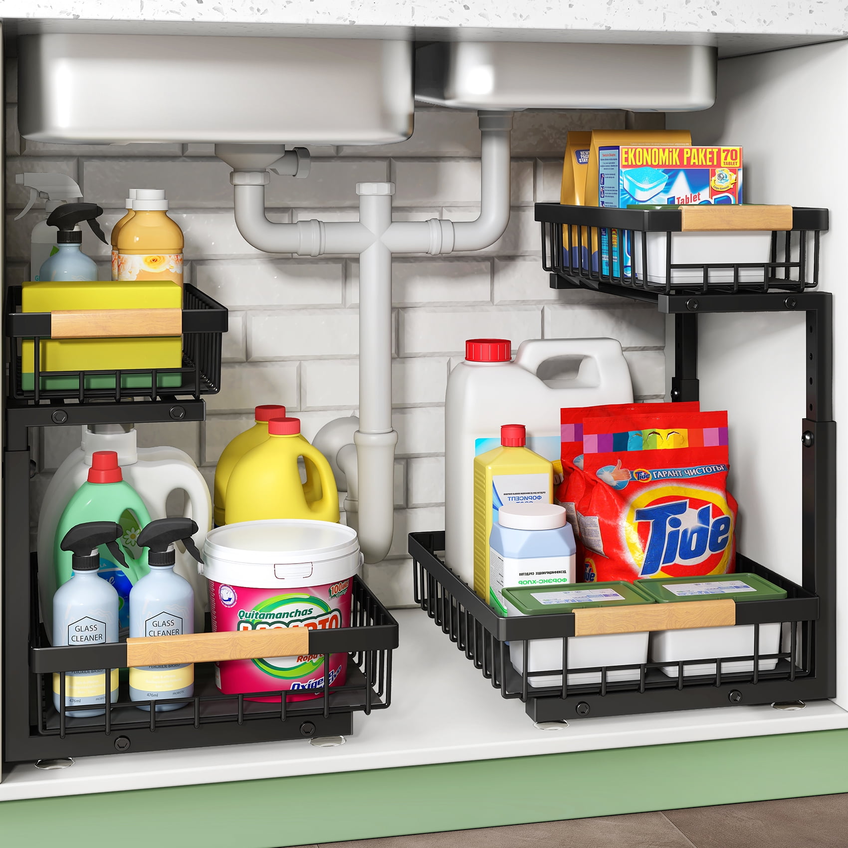 Pull out Cabinet Organizer, 2 Tier Under Sink Organizer and Storage ...