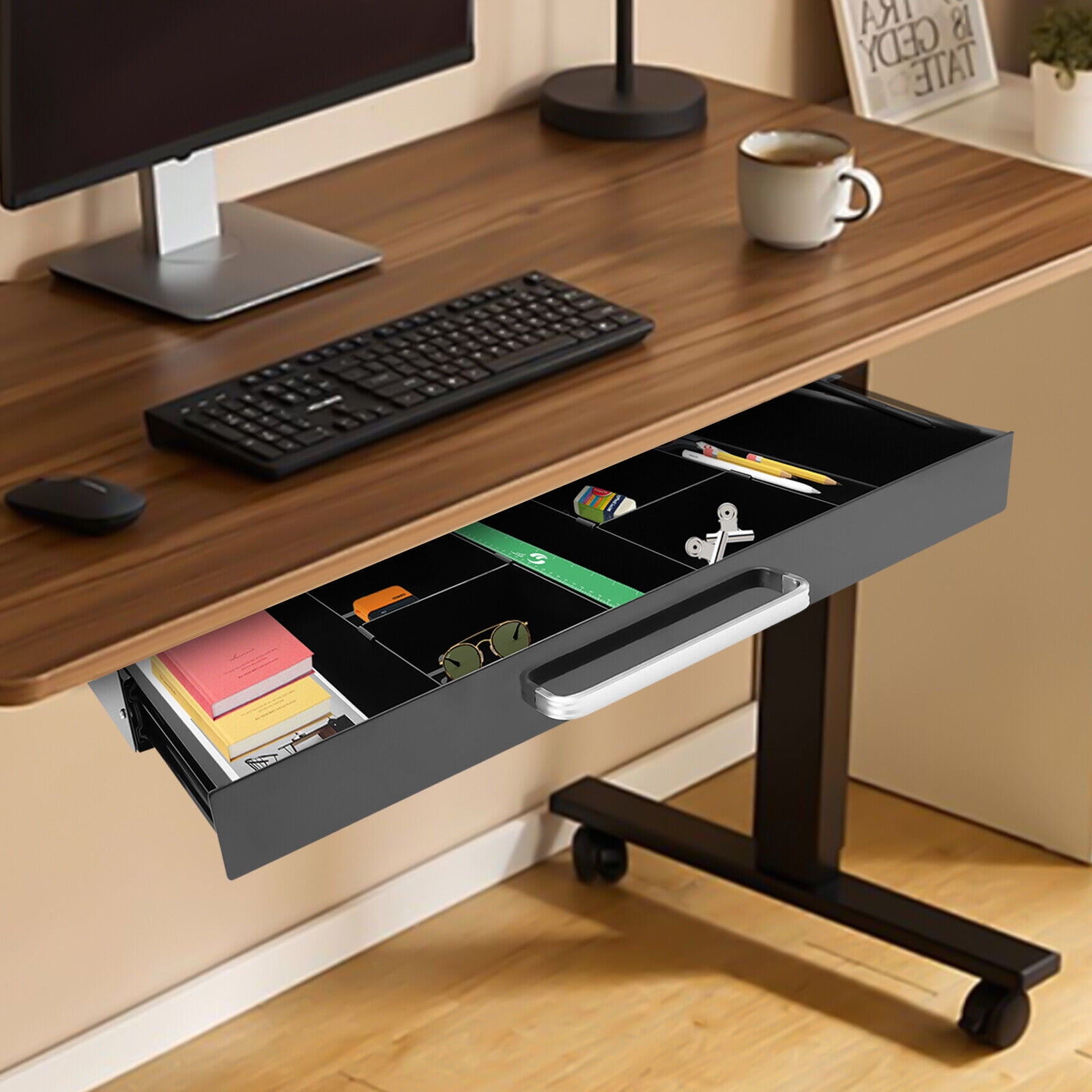 Pull-out Drawer Black Under Desk Mounted Sliding Pull-out Drawer ...