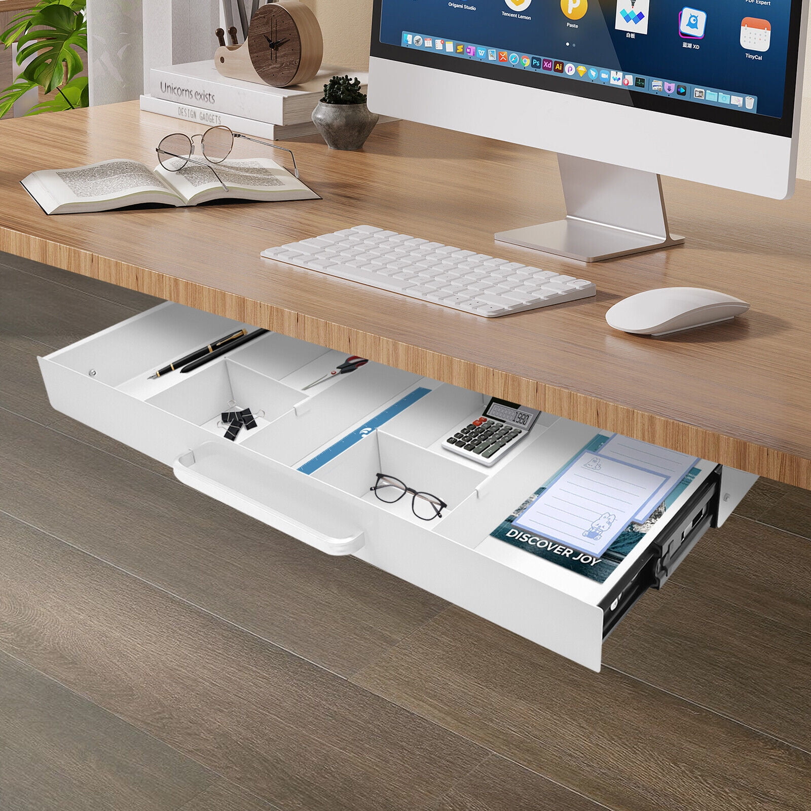 Pull-out Drawer Iron White Under Desk Mounted Sliding Pull-out Drawer ...