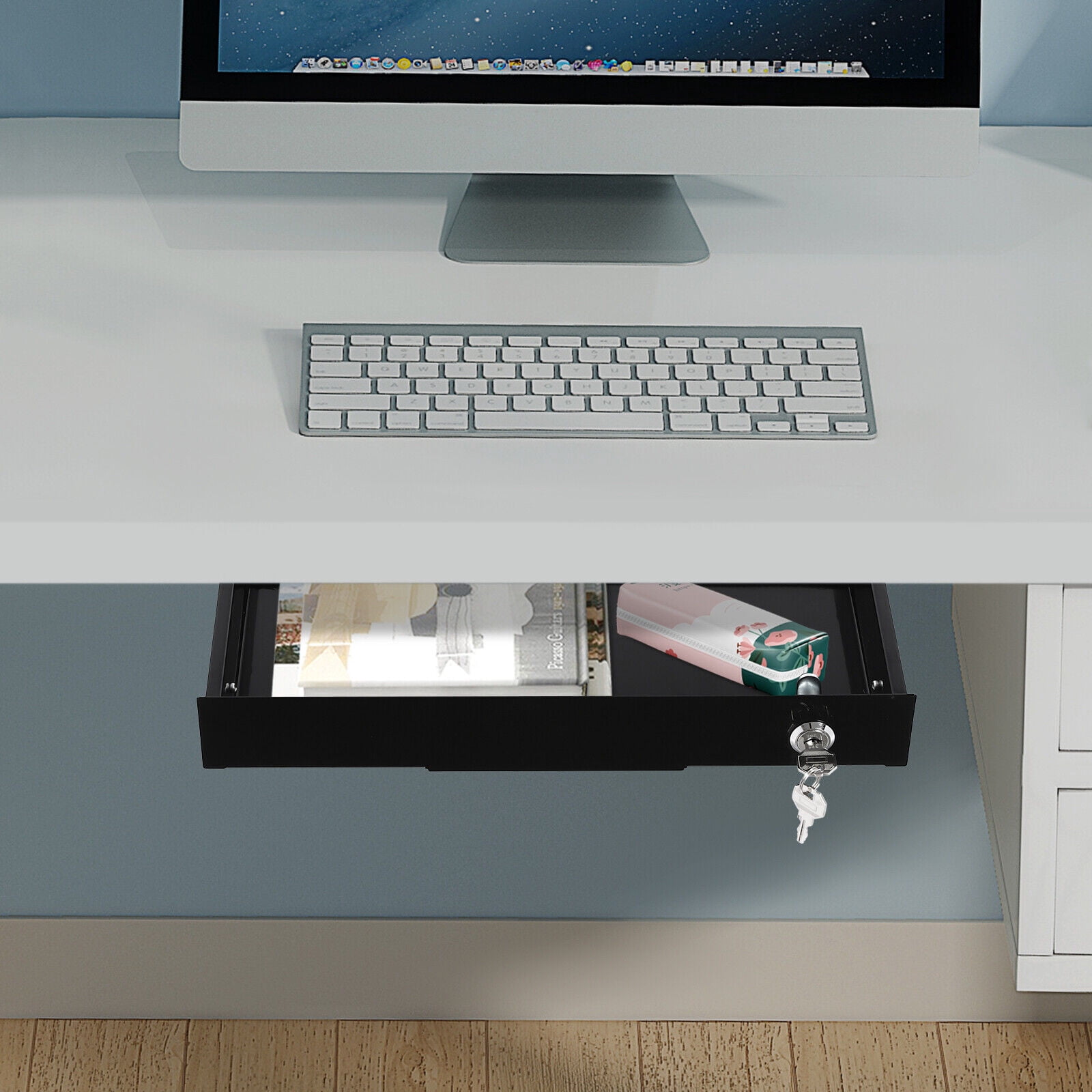 Pull-out Drawer Modern Black Iron Under Desk Mounted Sliding Pull-out ...