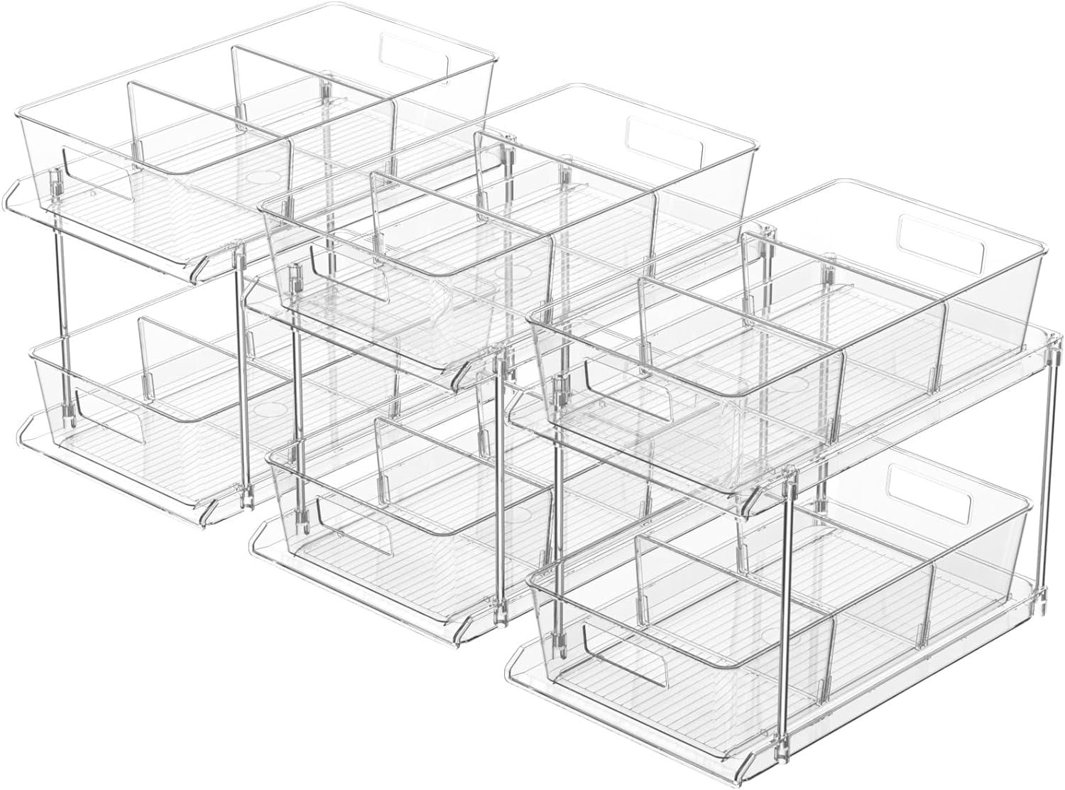 Pull-out Home Organizer, 3 Pack 2 Tier Clear Bathroom Organizer with ...