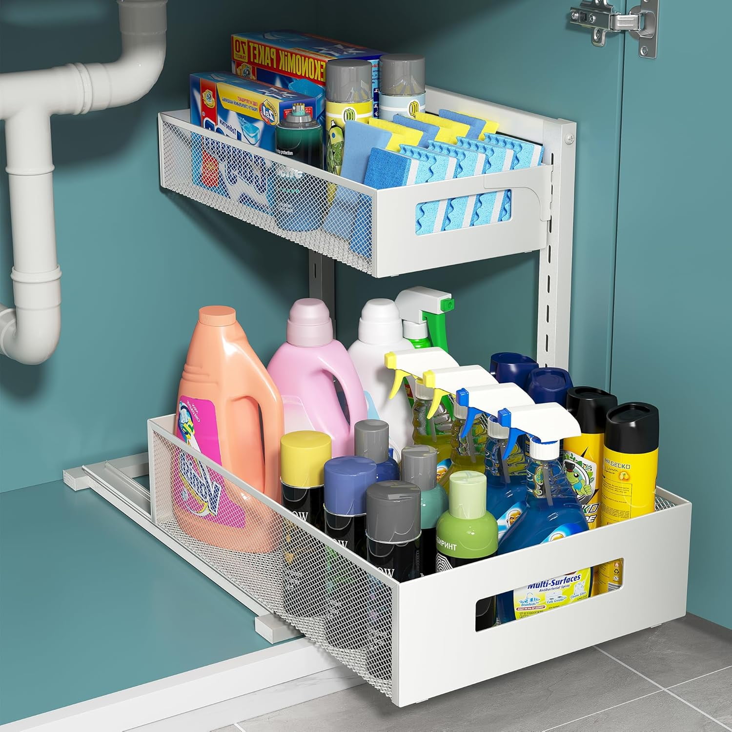 Pull-out Under Kitchen Sink Organizer, Metal Functional Under Sink ...