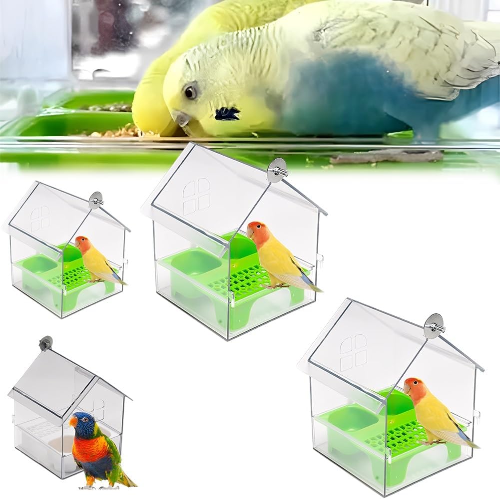 Pull-out external parrot feeder, anti-dirt pet cage feeder, spill-proof ...