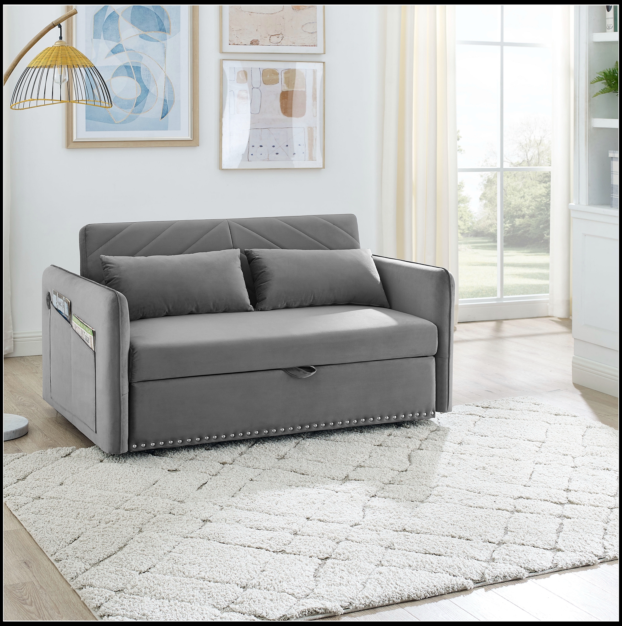 Pull-out sofa sleeper, 3-in-1 adjustable sleeper with pull-out bed, 2 ...
