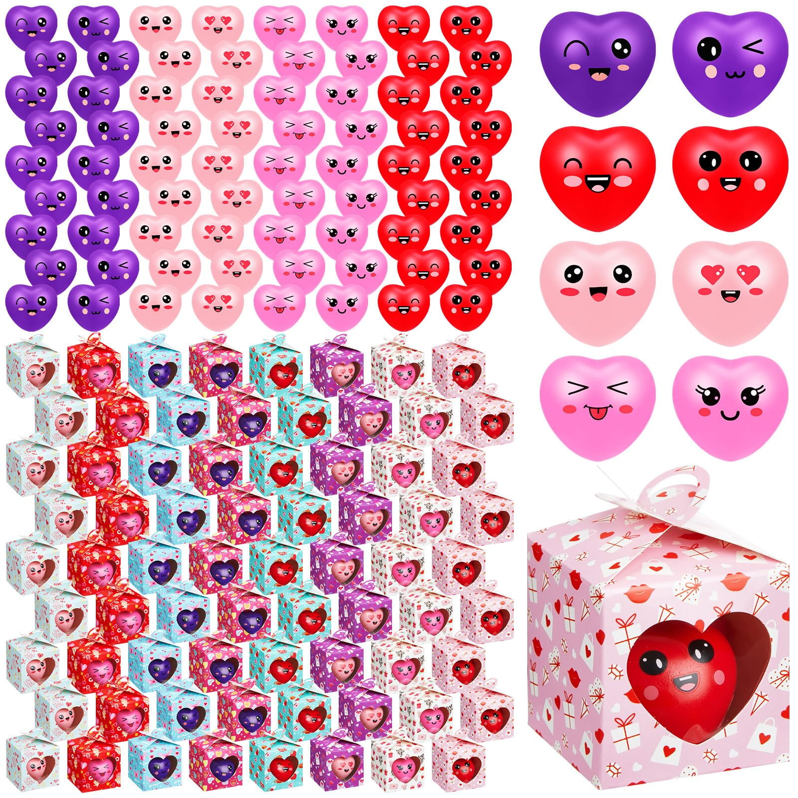 PullCrease 72 Sets Valentine Heart Stress Balls Valentines Day Gifts ...