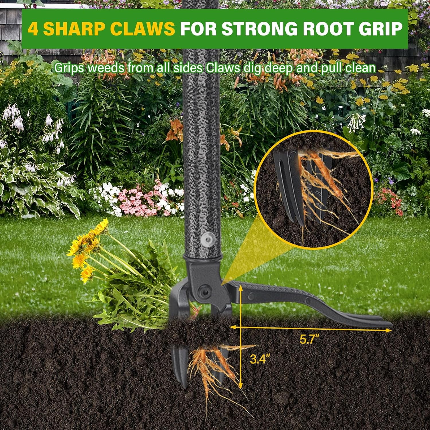 Puller Tool with 60 Inch Handle, Heavy Duty Weeder with 4 Steel Claws ...