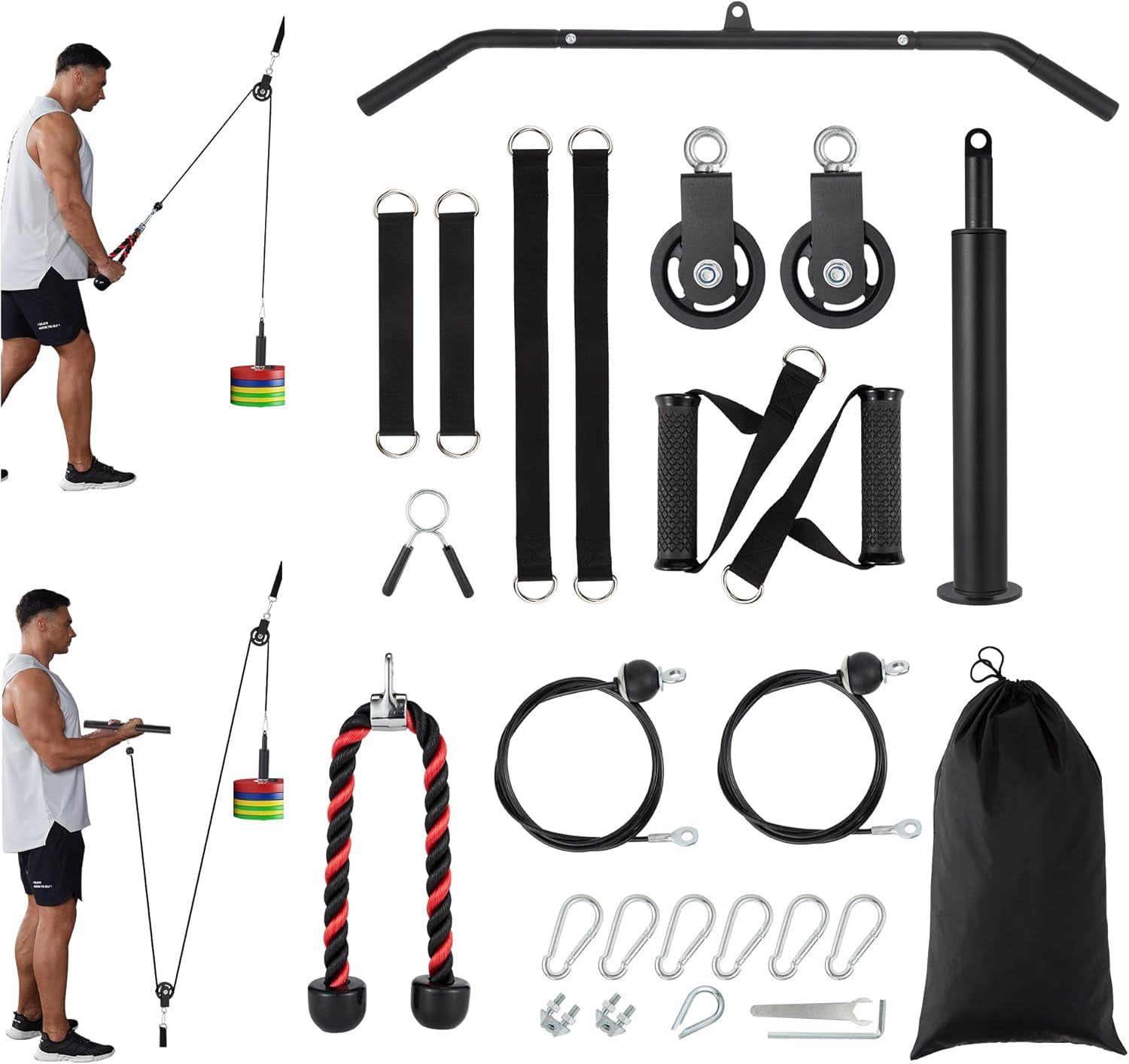 Pulley System Gym, Cable Weight Pulley Attachments for Home Gym LAT ...