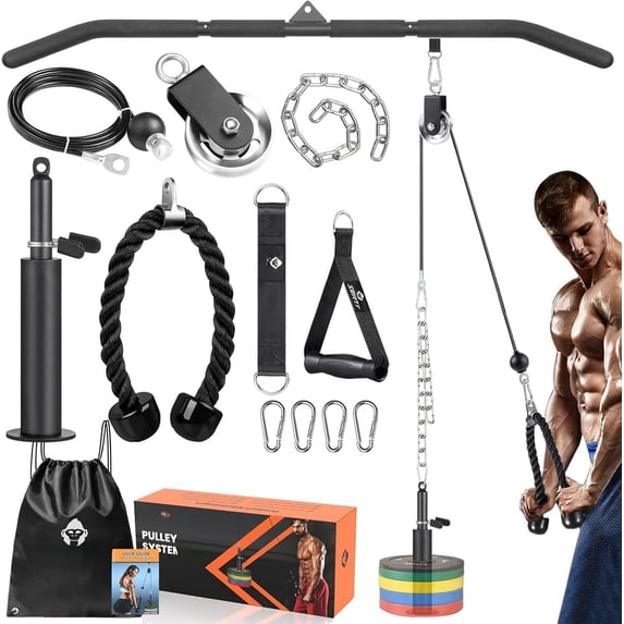 Pulley System Gym, Power Rack Pulley Attachment with 2-in-1 LAT Pull ...