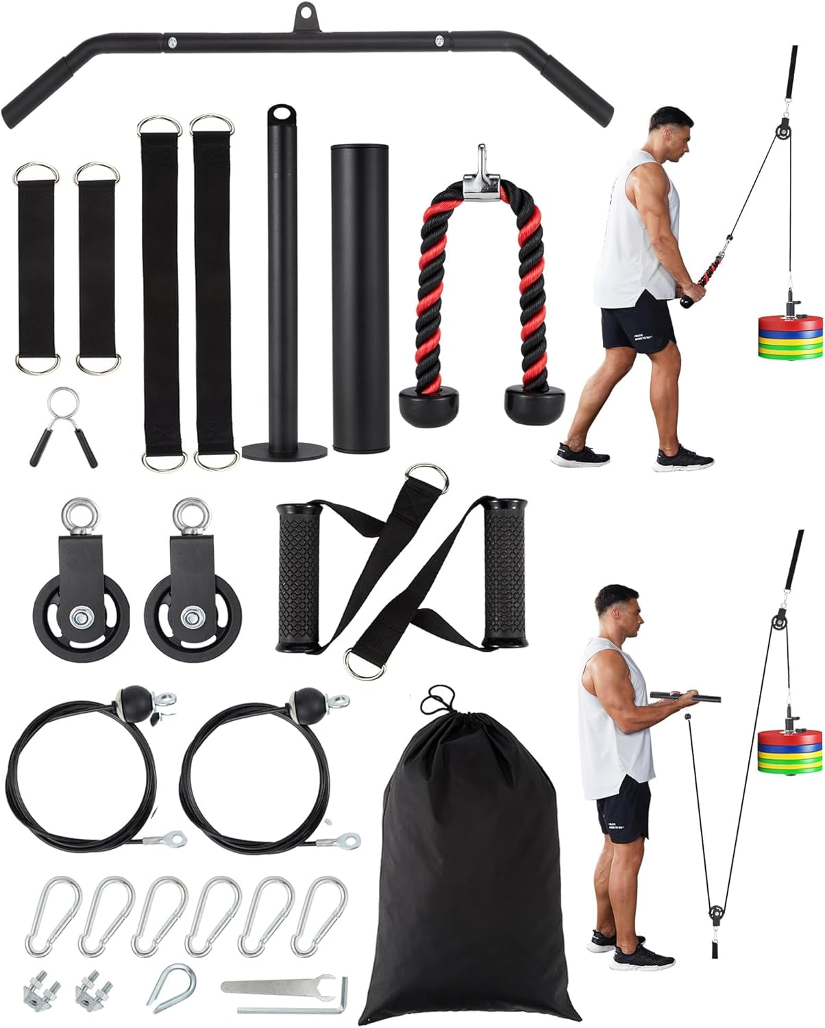 Pulley System for Home Gym, Cable Weight System Attachments Set with 2 ...