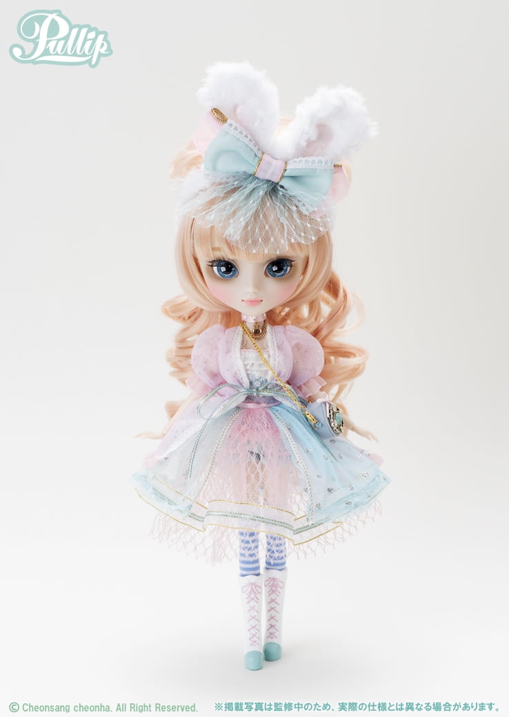 Pullip Evangeline Doll with Fluffy Pale Pink Hair, Cute Rabbit Ears, Glittering Blue Eyes ...