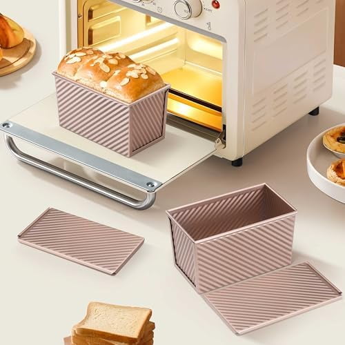 Pullman Loaf Pan with Lid, 2 Pack 1 Pound Bread Loaf Baking Pan ...