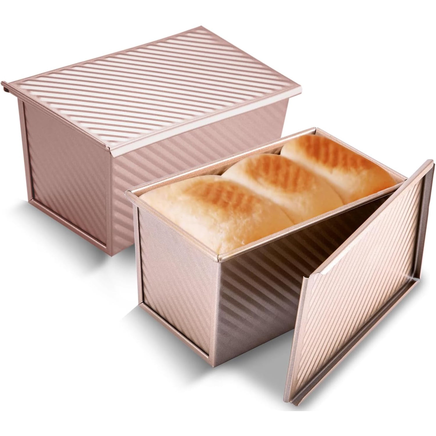 Pullman Loaf Pan with Lid 2 Pack, 1 lb Dough Capacity Non-Stick ...