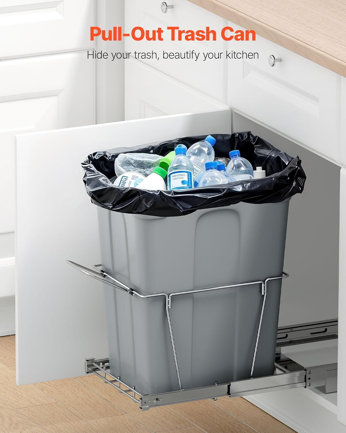 Pullout Trash Can for Kitchen Cabinets, 35 QT Garbage Waste Recycling ...