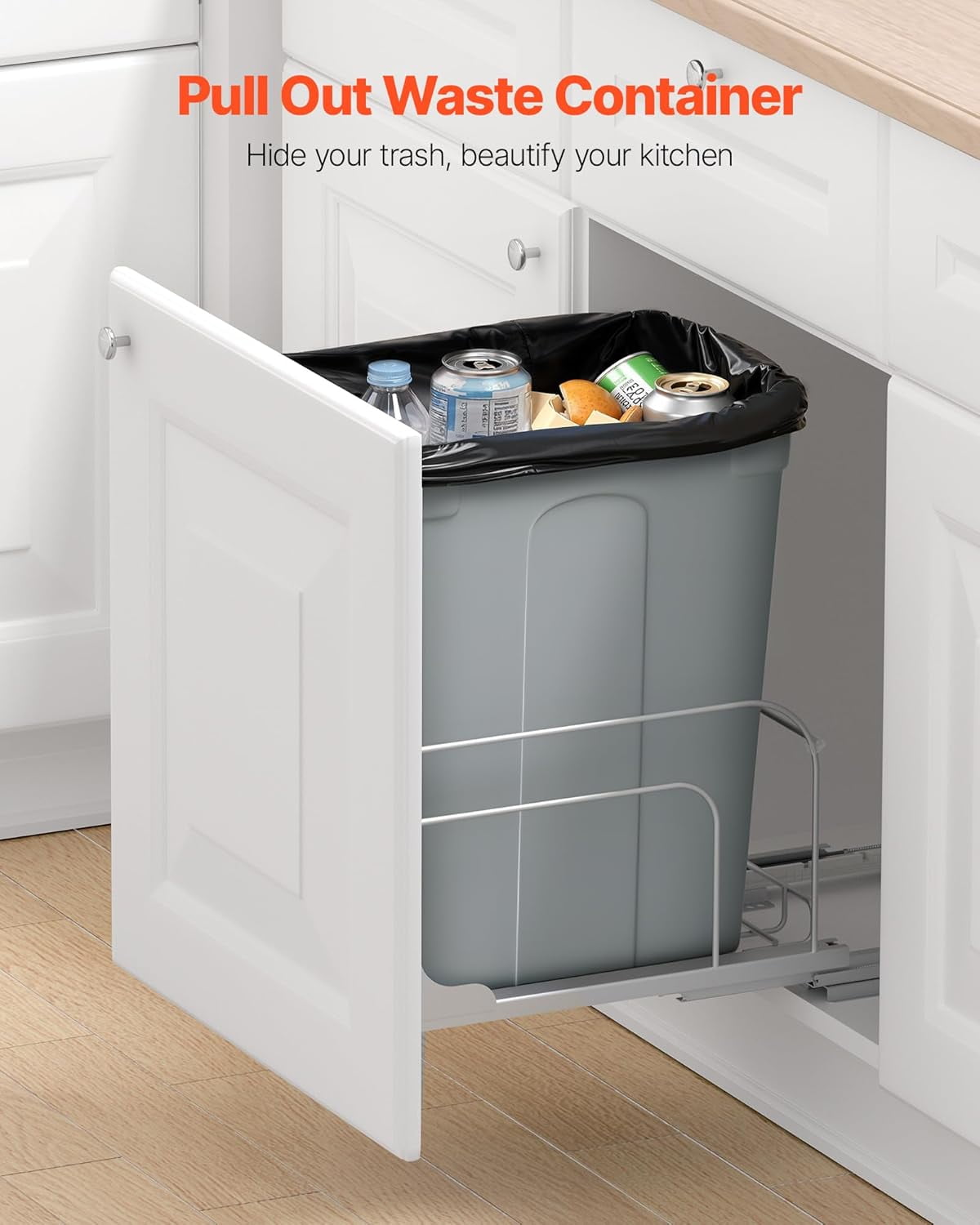 Pullout Trash Can for Kitchen Cabinets, 35 QT Garbage Waste Recycling ...