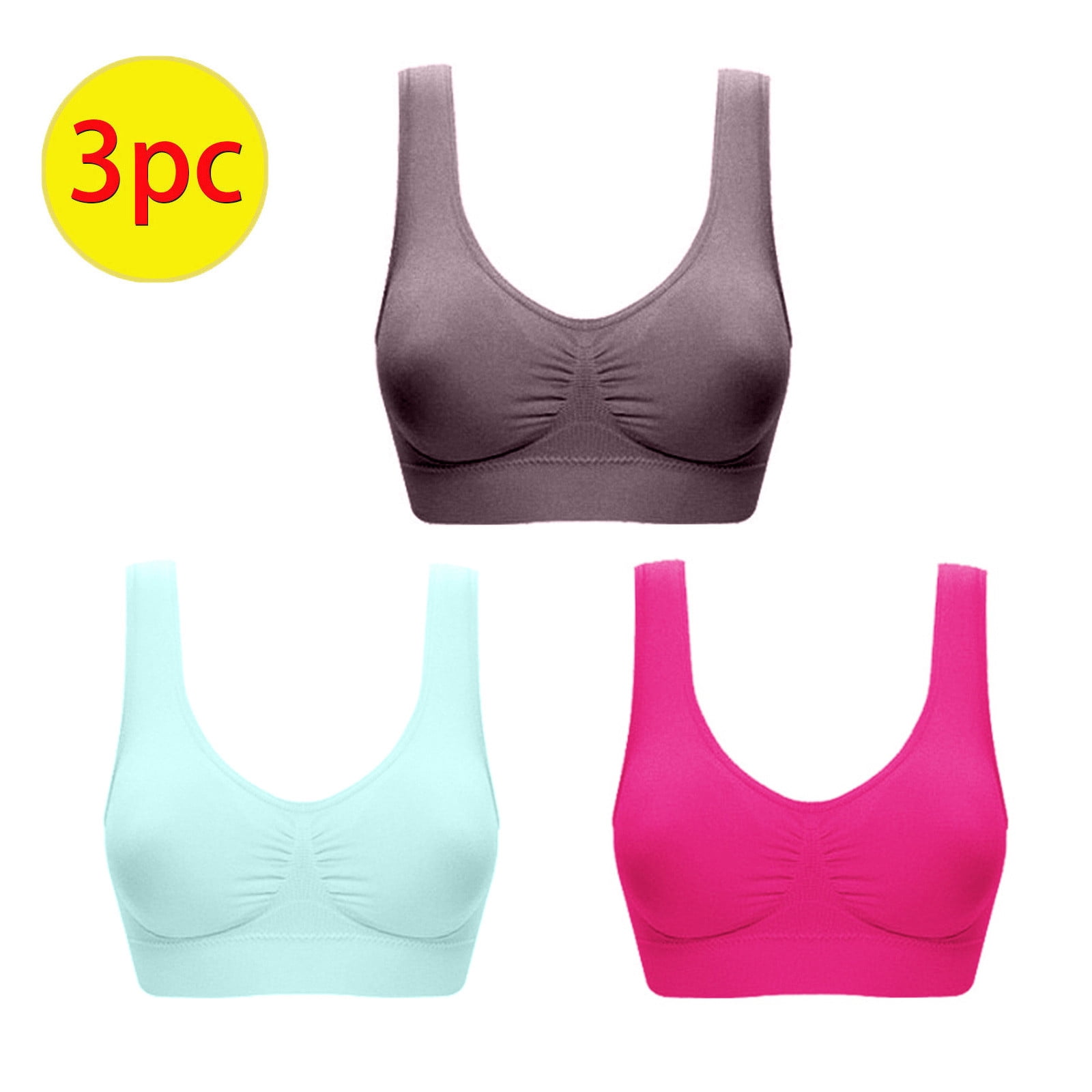 Pullover Bras for Women 3 Pack Wireless Push Up Sports Bra Womens ...