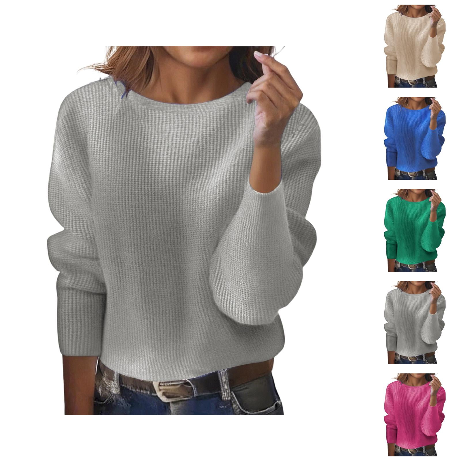 Pullover Sweaters for Women 2025 Long Sleeve Crewneck Loose Plain ...