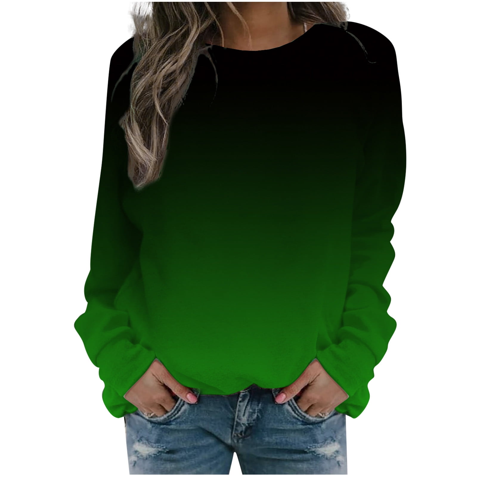 Pullover Sweatshirts for Women's Tops Gradient Print Long Sleeves ...