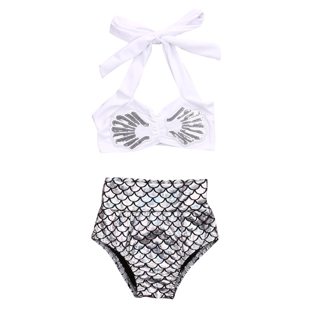 Puloru Little girl bikini suit suspenders + fish scale panties/mermaid ...
