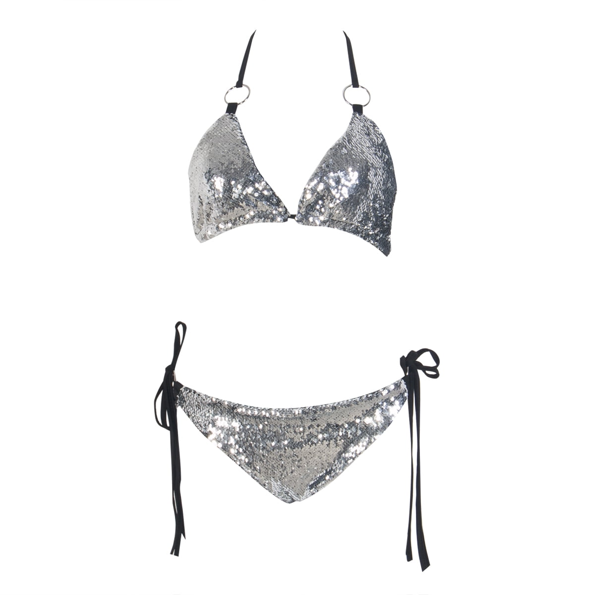 Puloru Women Sequined Bikini Set Sparkling Bathing Suit Halter Swimwear ...