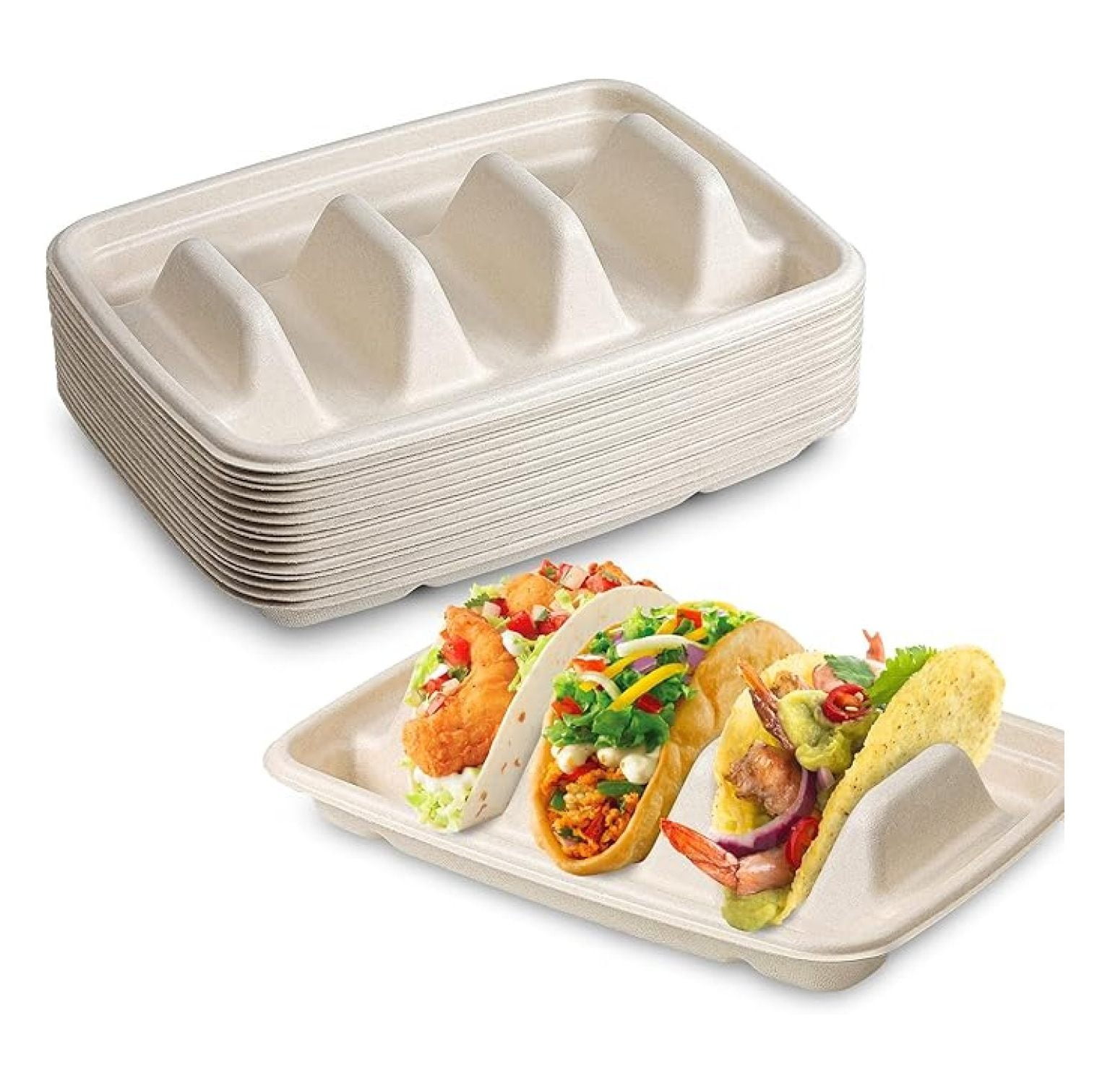 Pulp Fiber Taco Plates, 8.99" x 6.52", 3 Compartment Tray - Pack of 15 ...