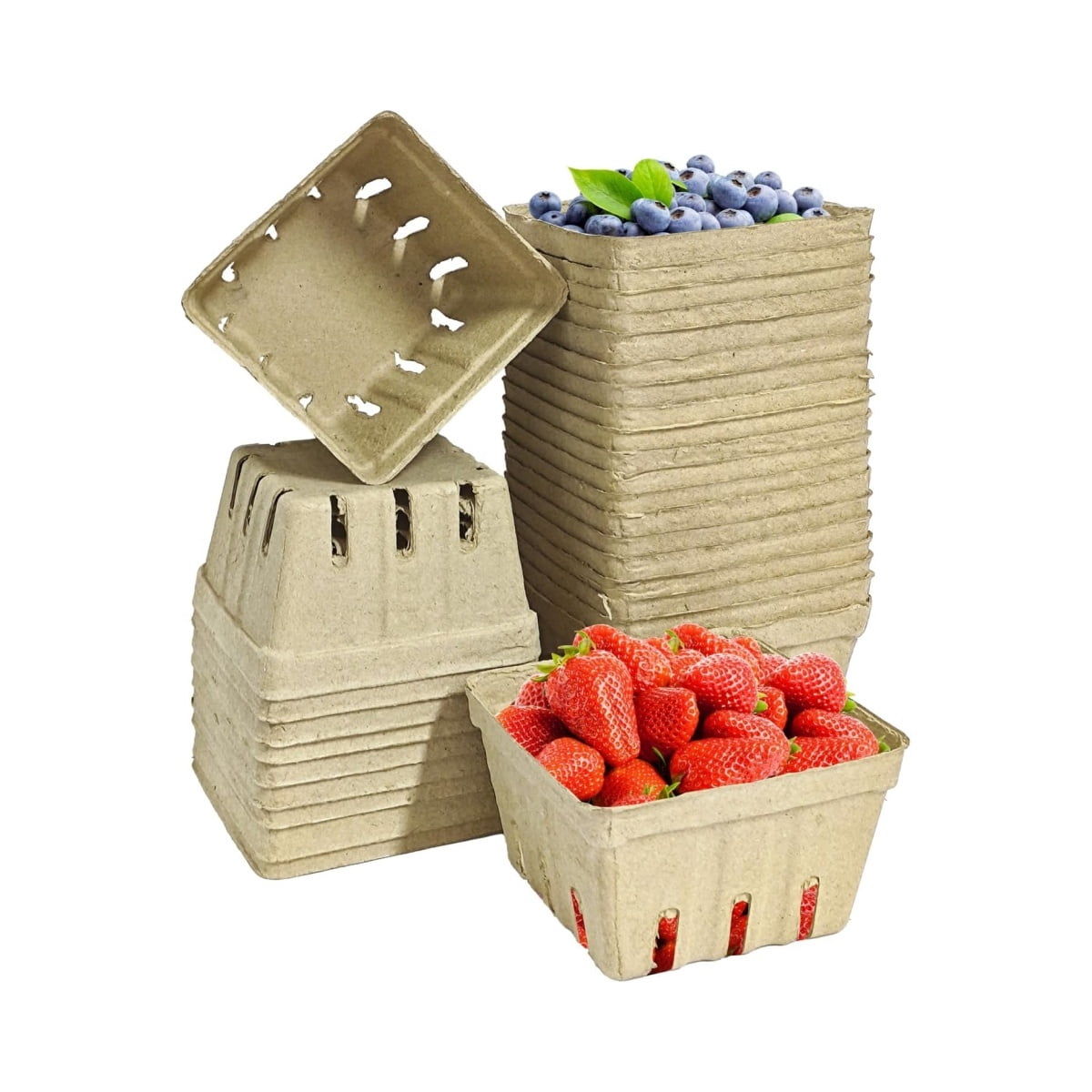 Pulp Molded Berry Basket,40Pcs Produce Vented Container for Strawberry ...