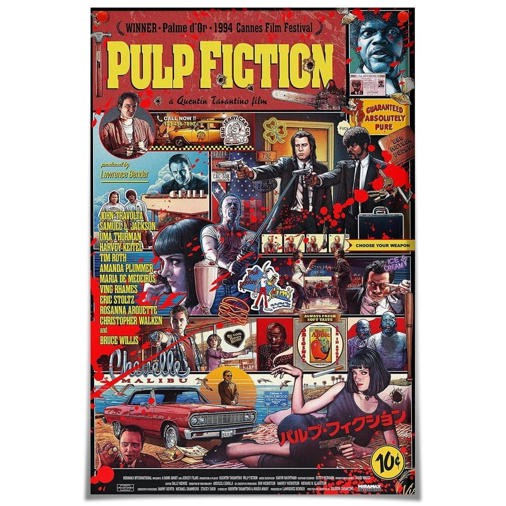 Pulp Poster Fiction Movie Posters Cool Posters Vintage Canvas Wall Art ...