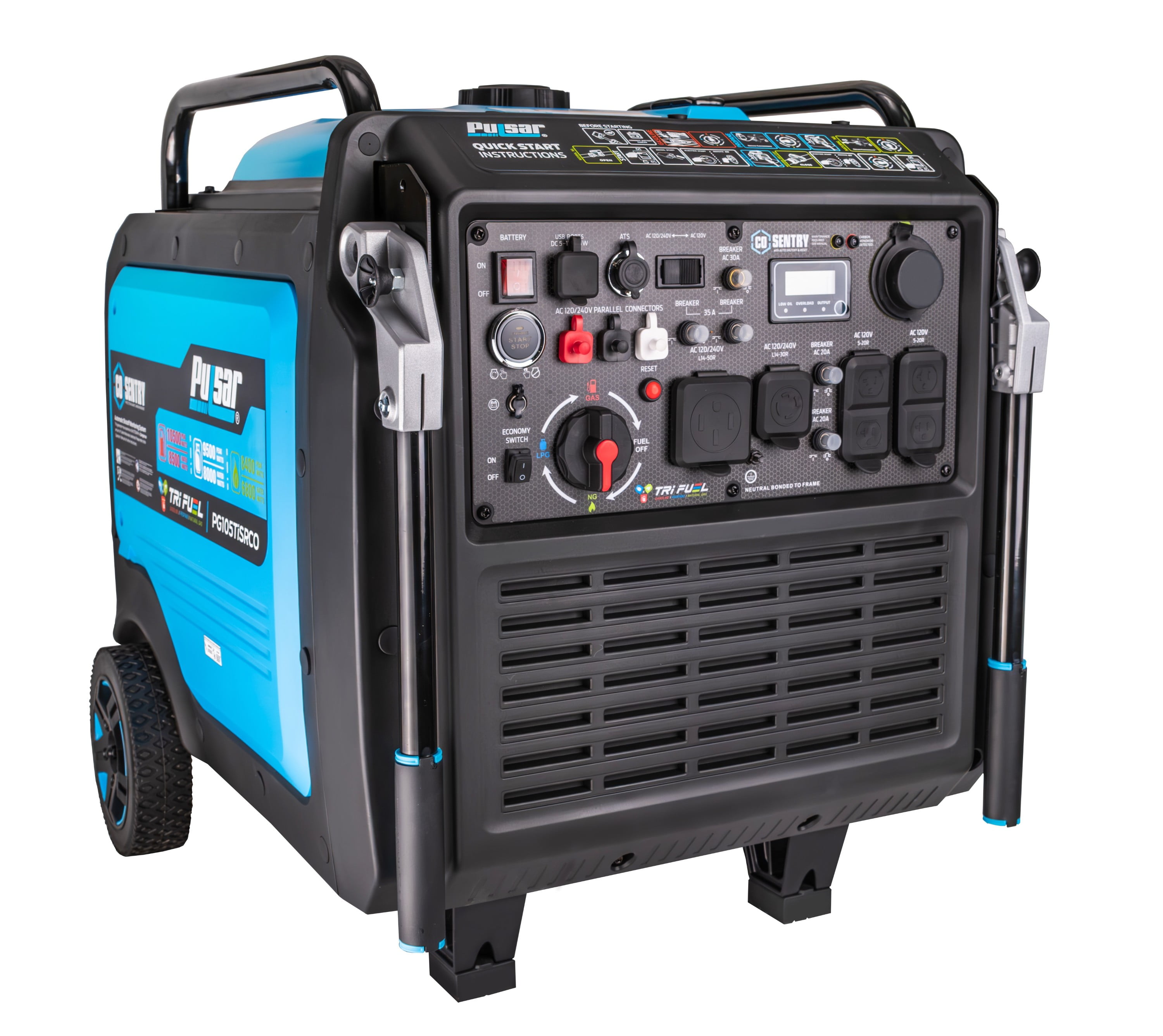 Pulsar 10,500 Watt Gasoline, Propane, and Natural Gas Tri-Fuel Portable ...