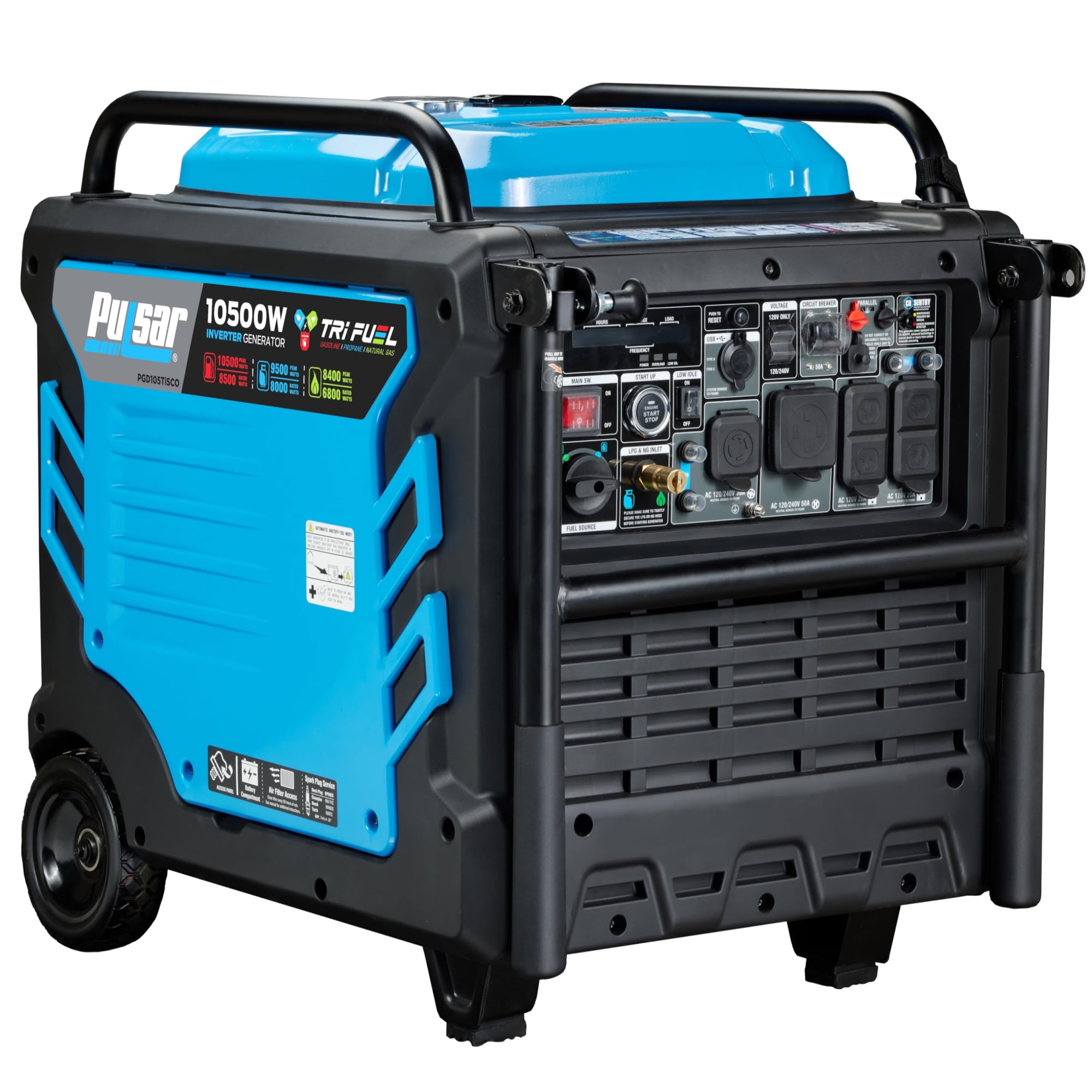 Pulsar 10,500-Watt Tri-Fuel Portable Inverter Generator with CO Sentry ...