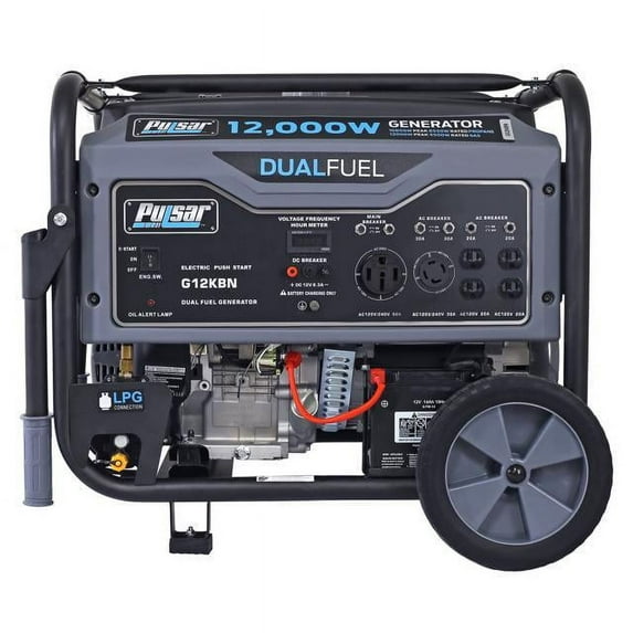 Pulsar 12,000W Dual Fuel Generator, Portable, Space Gray, Electric ...